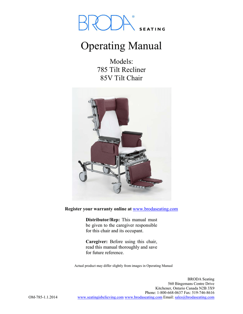 broda 85V Tilt Chair | Manualzz