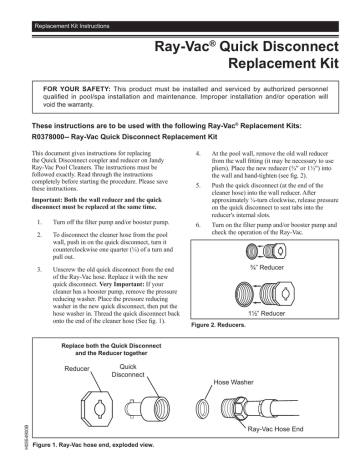 pool cleaner Ray-Vac Quick Disconnect Instructions | Manualzz