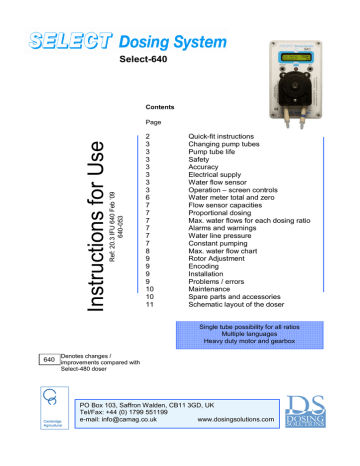 Dosing Solutions Select 640 Instructions for Use | Manualzz
