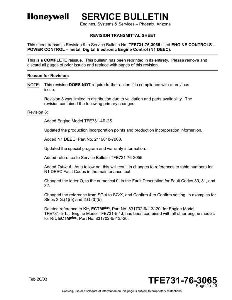 Honeywell Spare Parts Bulletin | Reviewmotors.co