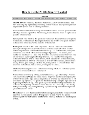 Moose Products Z1100e Security Control User Manual | Manualzz