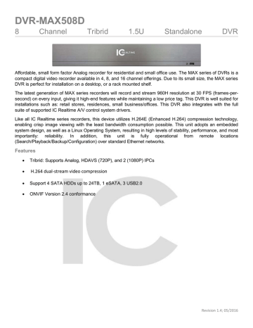 IC Realtime DVR-MAX508D 8 Channel 1.5U Standalone Tribrid HD-AVS DVR ...