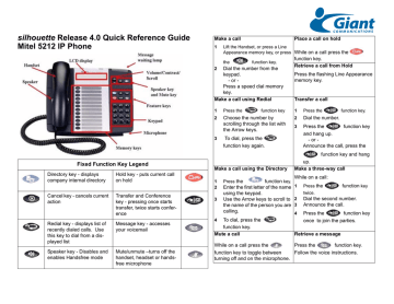 Mitel silhouette 5212 IP Phone Quick Reference Guide | Manualzz
