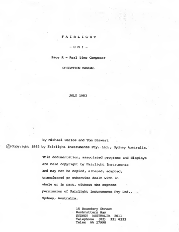 Fairlight Real-Time Composer Page R Operation Manual | Manualzz