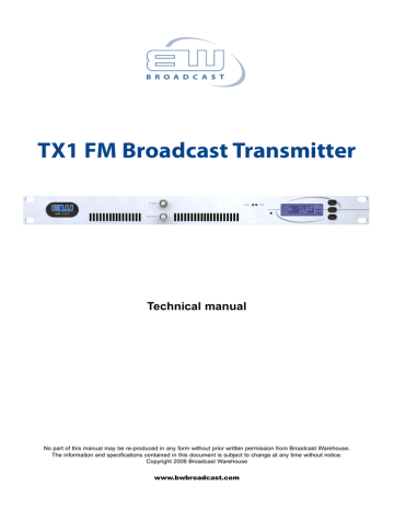 BW Broadcast TX1 FM Broadcast Transmitter Technical Manual | Manualzz