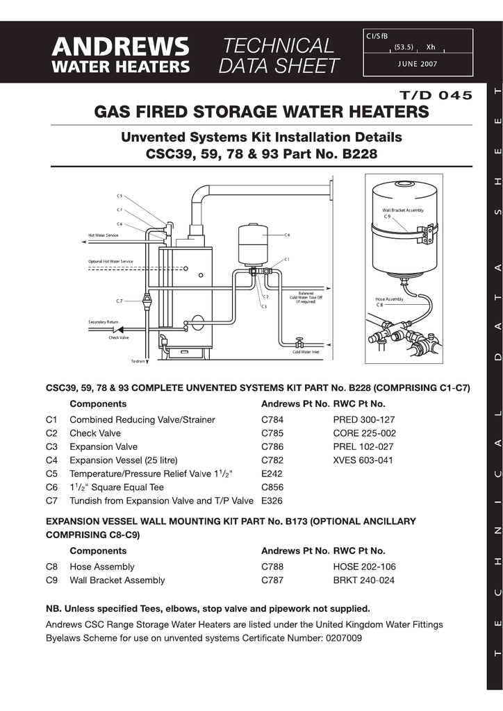 andrews Balanced Flue CSC Range Unvented Systems Kit Installation guide ...