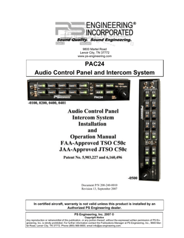 PS Engineering PAC24 Installation and Operation Manual | Manualzz
