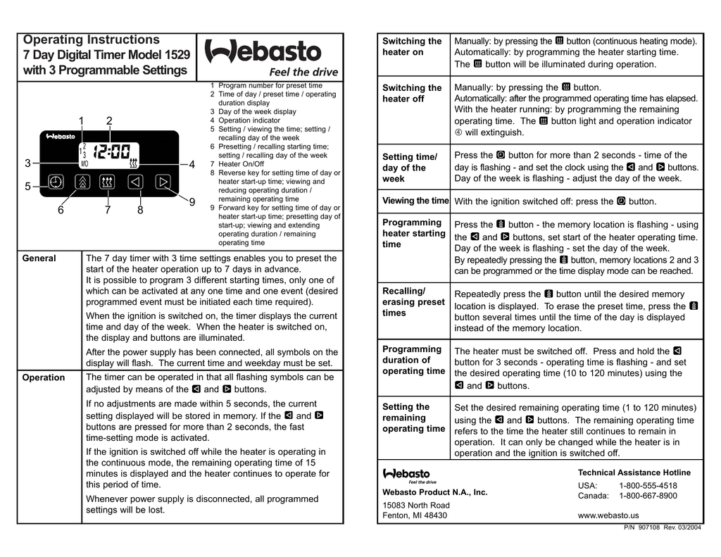 Operating Instructions 7 Day Digital Timer Model 1529 Manualzz