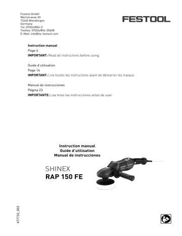 Festool SHINEX RAP 150 FE Instruction manual | Manualzz