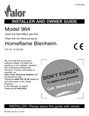 Valor Homeflame 964 Installer and Owner Guide | Manualzz