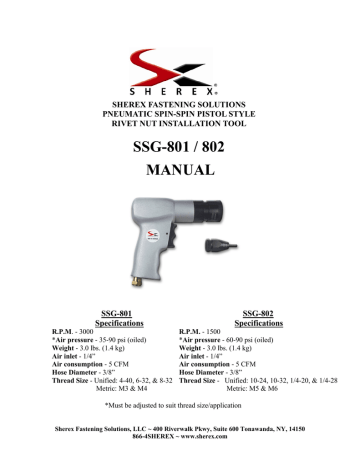 SHEREX SSG-800 801 & 802 Rivet Nut Installation Tool Manual | Manualzz