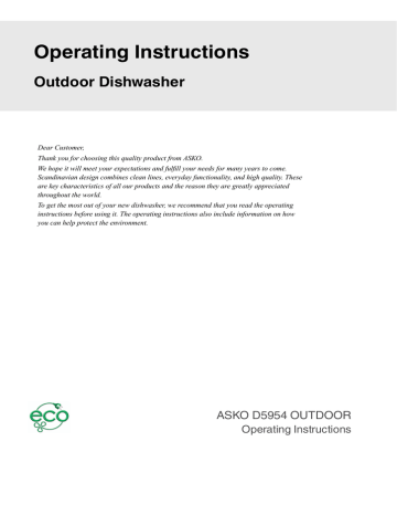 Asko D5954 Operating Instructions Manual | Manualzz