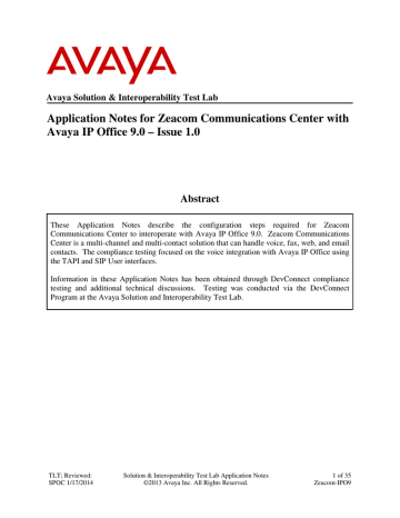 Avaya Communication Center Application Notes | Manualzz