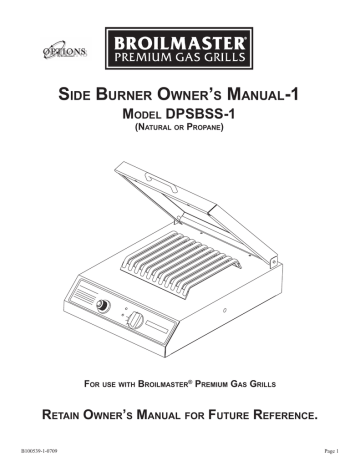 Broilmaster Side Burner DPSBSS-1 Owner's Manual | Manualzz