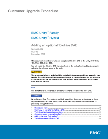 EMC Unity 300, 400, 500, 600 DAE Installation | Manualzz