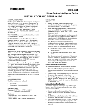 Honeywell DCID-EXT Installation and Setup Guide | Manualzz