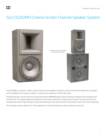 SLS CS200MH Cinema Screen Channel Speaker System | Manualzz