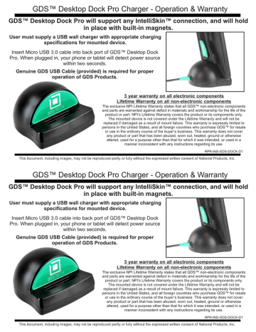 GDS Desktop Dock Pro Charger - Operation & Warranty | Manualzz