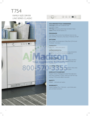 Asko T754 Clothes Dryer Product Datasheet | Manualzz