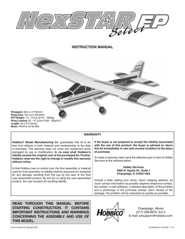 Hobbico NexSTAR EP Select Instruction manual | Manualzz