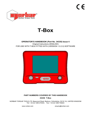 Norbar T-Box OPERATOR’S HANDBOOK | Manualzz