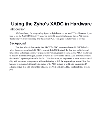 Digilent XADC User Guide - Analog to Digital Converter | Manualzz