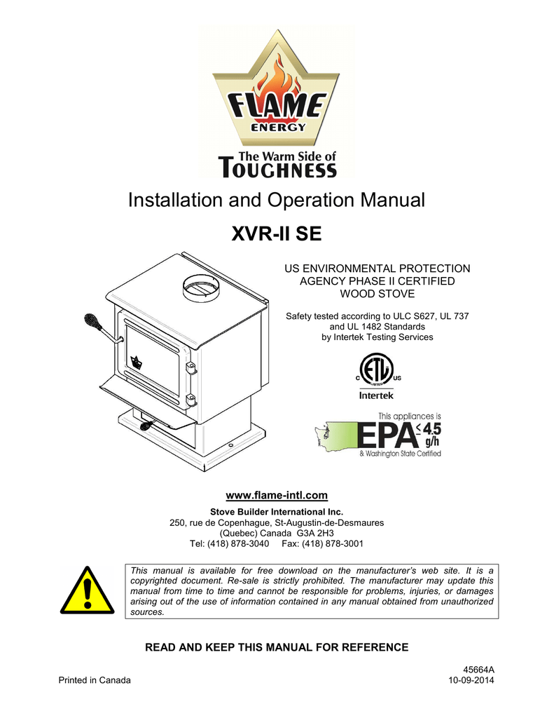 Flame Energy XVR-II SE Installation and Operation Manual | Manualzz