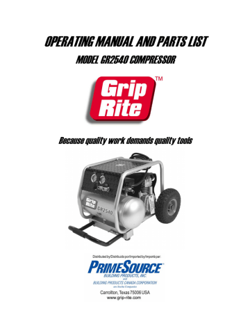 Grip Rite GR2540 Operating Manual And Parts List | Manualzz