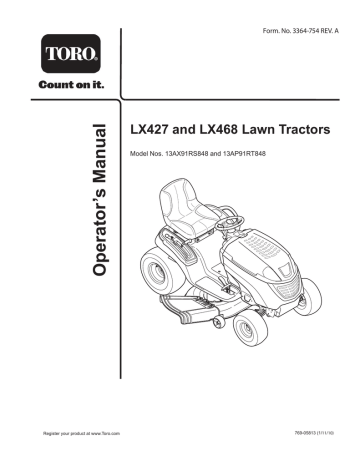 Toro LX468 Lawn Tractor Riding Product Operator's Manual | Manualzz