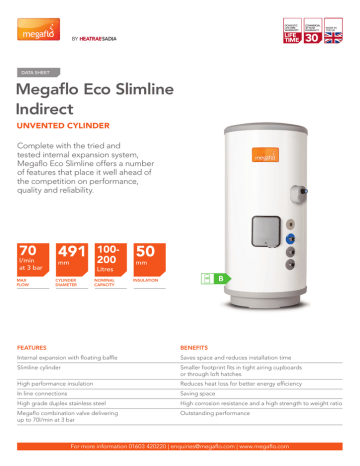 Heatrae Sadia Megaflo Eco Slimline Indirect Specification | Manualzz