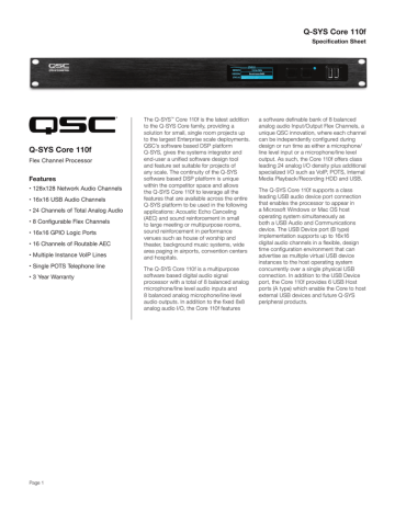 QSC Core 110f Spec Sheet | Manualzz