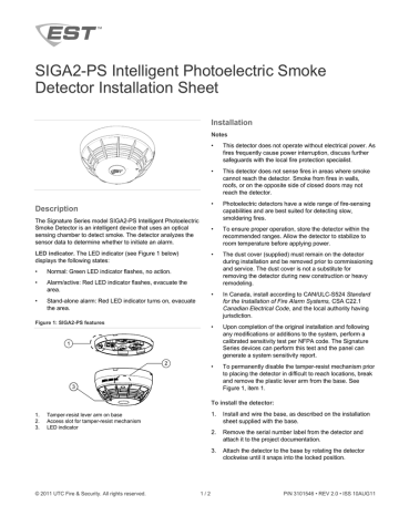 SIGA2 PS Photoelectric Smoke Detector Installation Sheet | Manualzz