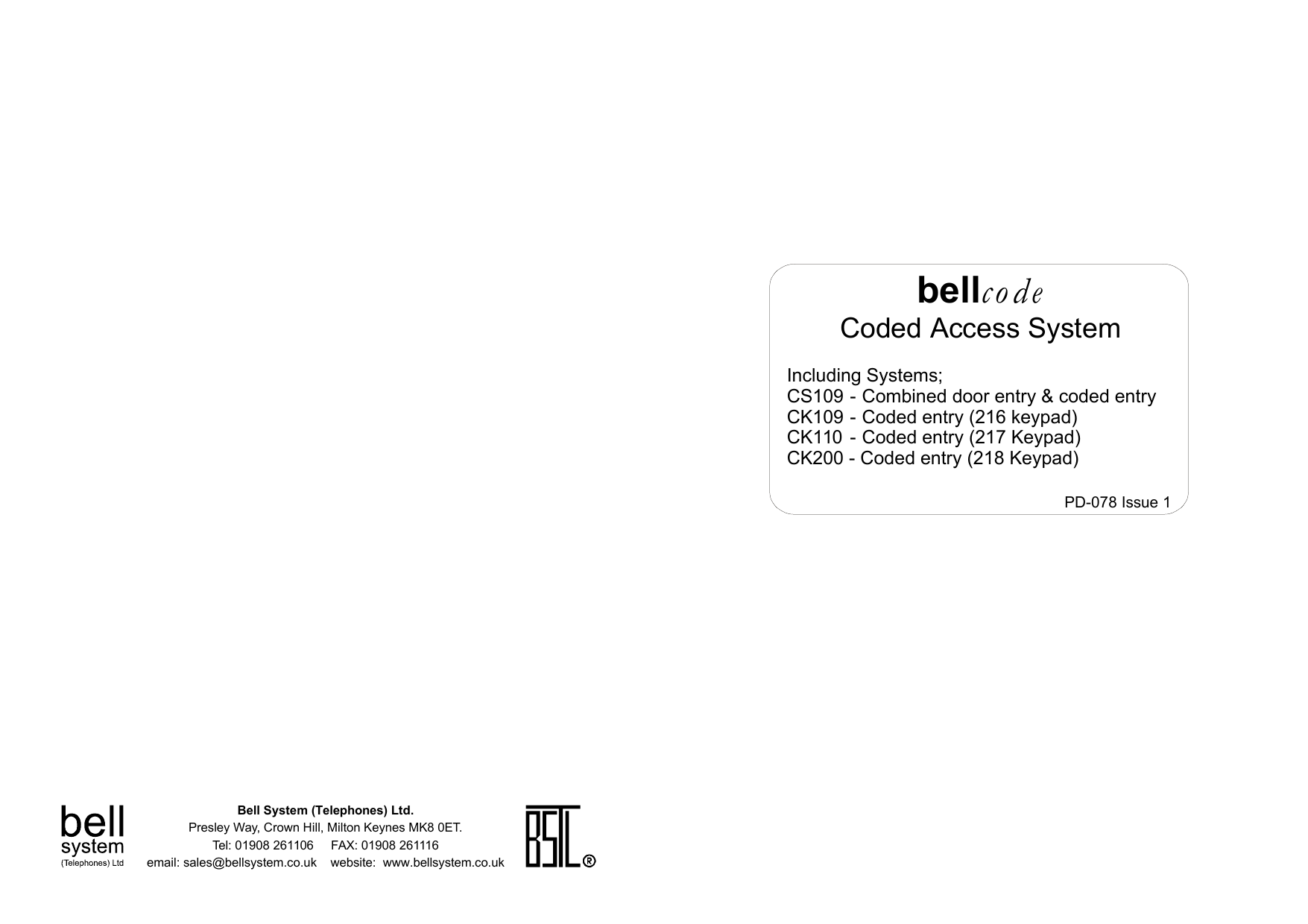 BellCode Manual Inc CK200 CS109 Manualzz