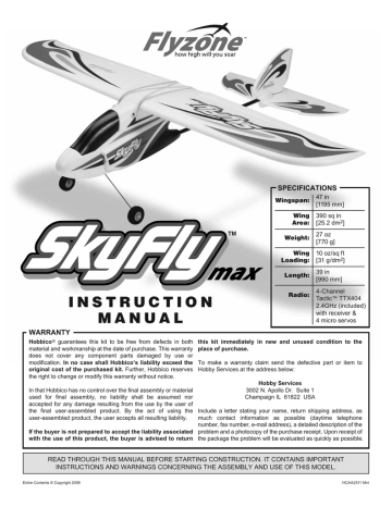 Flyzone SKYFLY Instruction manual | Manualzz