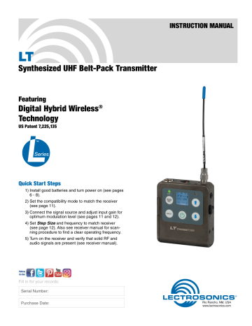 Lectrosonics LT Instruction Manual | Manualzz