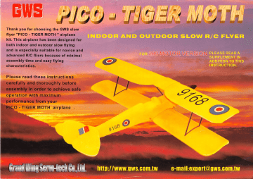GWS PICO TIGER MOTH Airplane Kit Instruction Manual | Manualzz