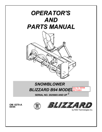 BLIZZARD B94 SET03661 OPERATOR'S AND PARTS MANUAL | Manualzz