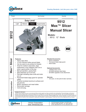 Univex 9512 Slicer Datasheet | Manualzz