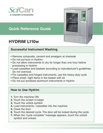 SciCan HYDRIM L110w Quick Reference Manual | Manualzz