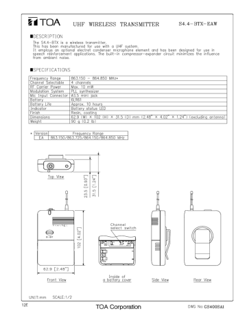 TOA S4.4-BTX-EAW Specification Data | Manualzz