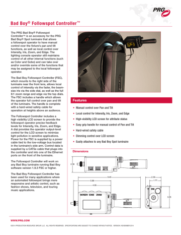 PRG Bad Boy Followspot Controller Datasheet | Manualzz