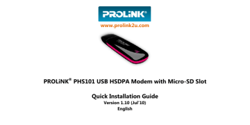 PROLiNK PHS 101 USB HSDPA Modem Quick Installation Guide | Manualzz