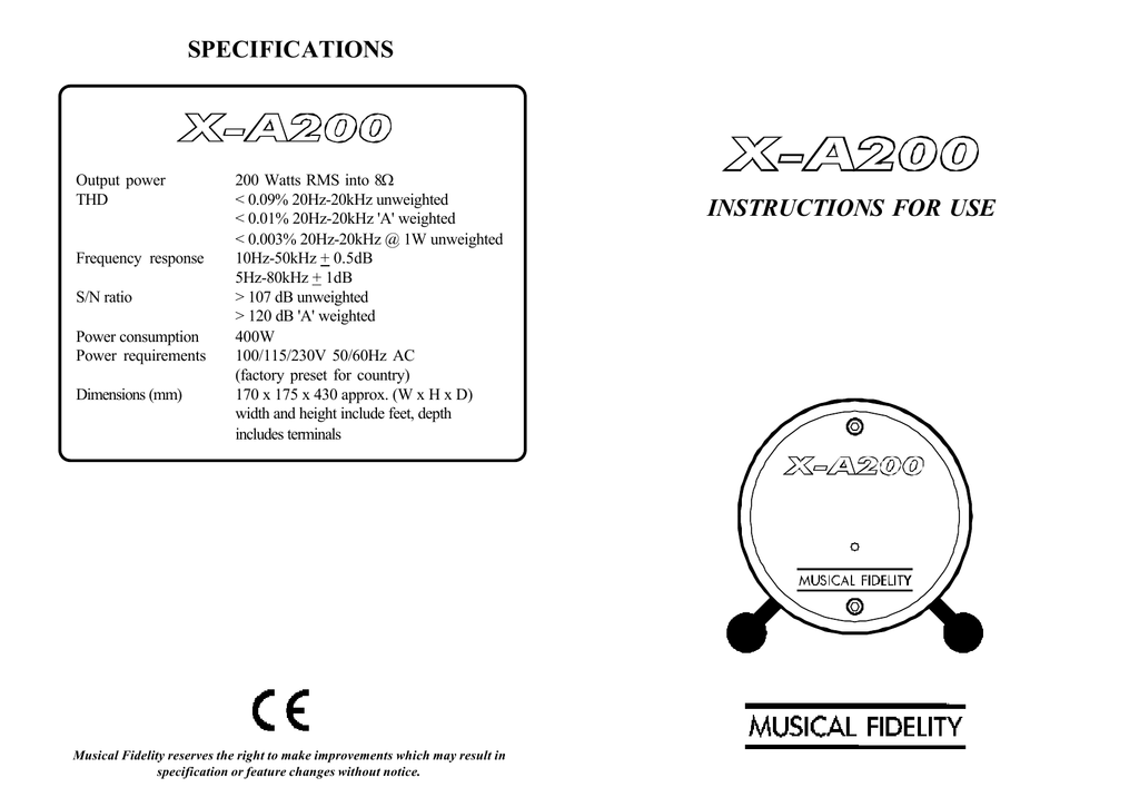 Musical fidelity x-pre amplifier instruction