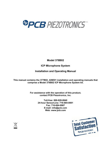PCB Piezotronics 378B02 ICP Microphone System Installation Manual | Manualzz