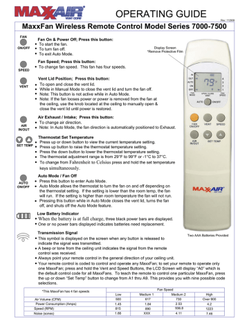 MaxxFan 7000-7500 Wireless Remote Control User Guide | Manualzz