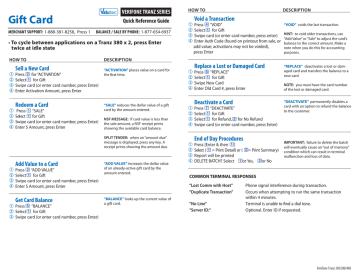 VeriFone TRANZ Series Gift Card Quick Reference Guide | Manualzz