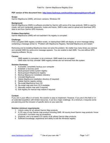 Garmin MapSource Registry Error Fix | Manualzz