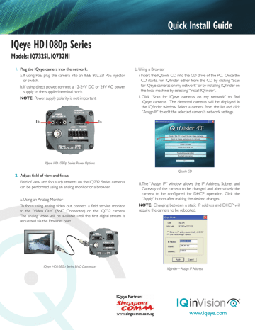 IQeye HD1080p Series IQ732SI, IQ732NI Quick Install Guide | Manualzz
