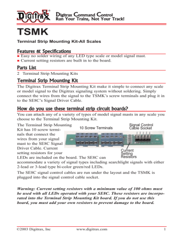 Digitrax Terminal Strip Mounting Kit TSMK User Manual | Manualzz