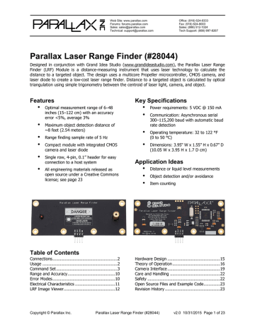 Parallax Laser Range Finder 28044 User Guide | Manualzz